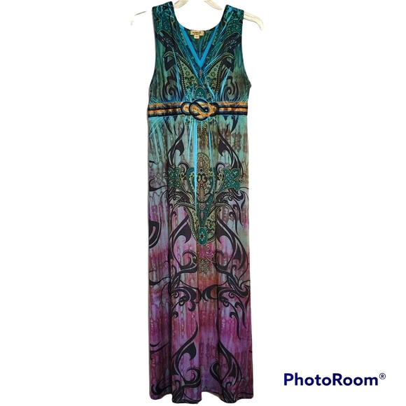 ONE WORLD | Dresses | One World Sleeveless Maxi Dress Abstract Multi ...